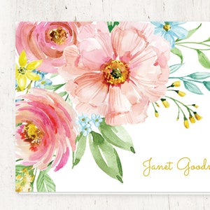 Complete Personalized Stationery Set - PASTEL WATERCOLOR FLOWERS ...