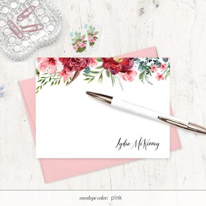 Personalized Note Card Set - LYDIA'S GARDEN Watercolor Flowers ...