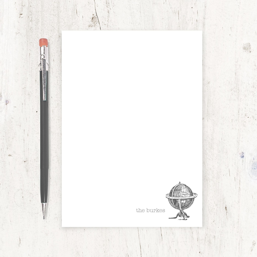 Personalized Notepad - VINTAGE GLOBE - World Traveler Stationary ...