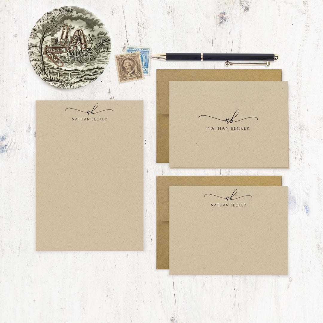 Complete Personalized Stationery Set - EXQUISITE SCRIPT MONOGRAM on ...