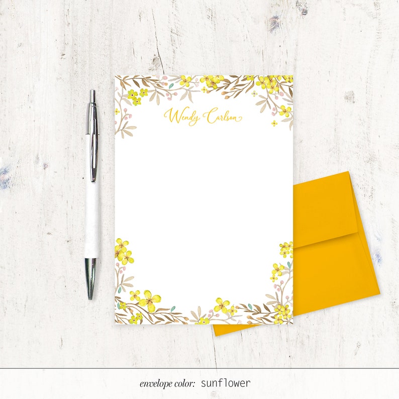 Personalized Notepad - YELLOW FLOWER FIELDS - Garden Stationery ...