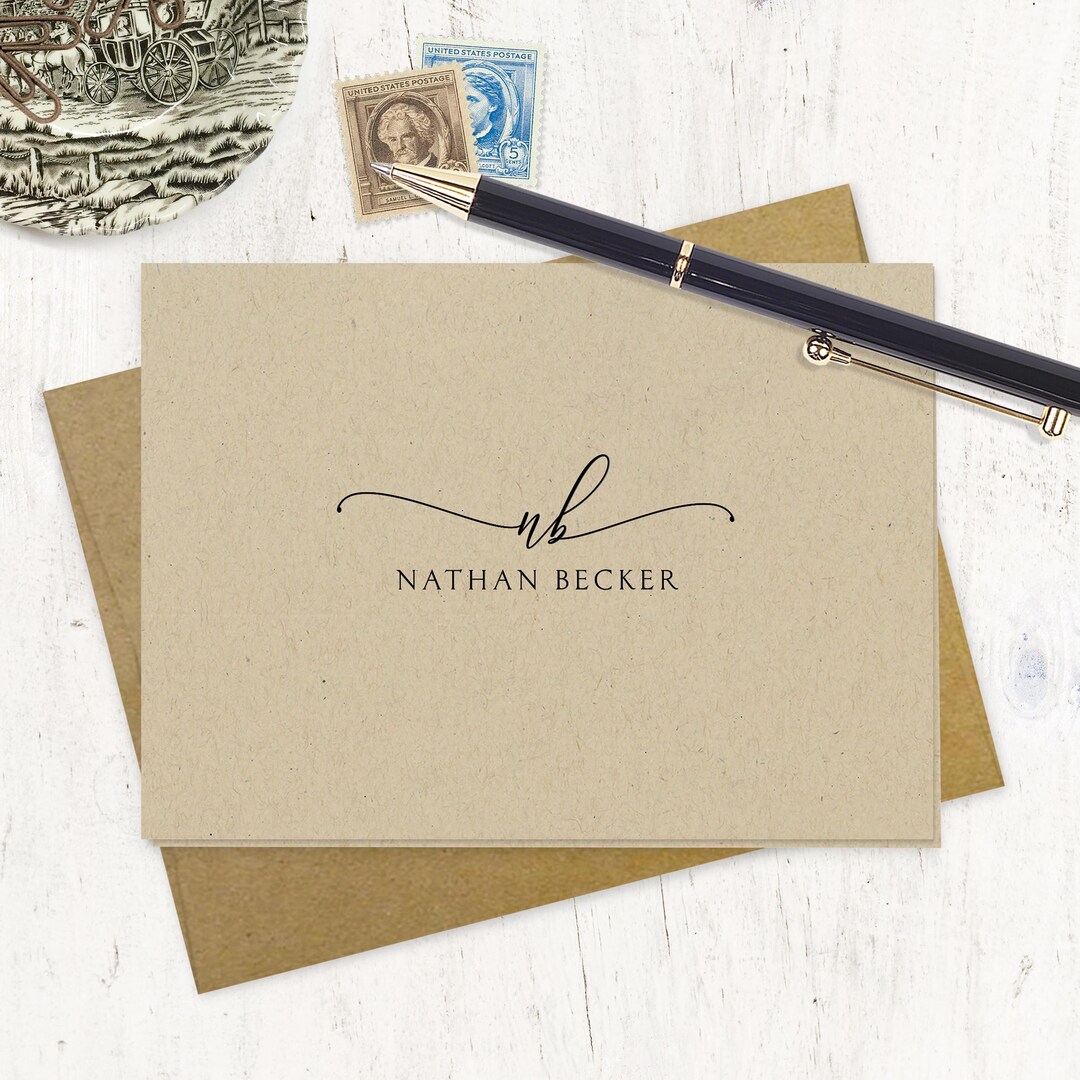 Personalized Stationery Set - EXQUISITE SCRIPT MONOGRAM on Kraft ...