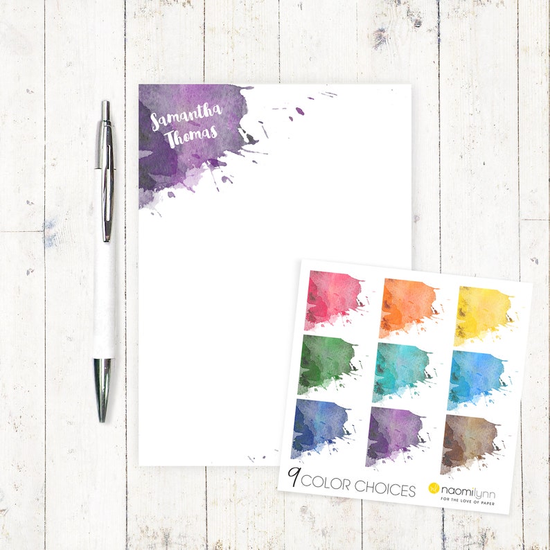 Personalized notePAD WATERCOLOR SPLOTCHES stationery | Etsy