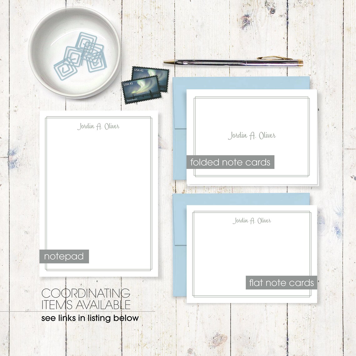 Personalized Note Card Set DOUBLE BORDER SCRIPT - Etsy