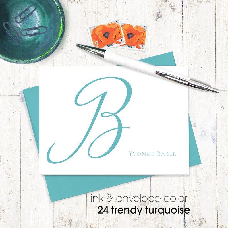 Personalized Stationery Set CURSIVE INITIAL MONOGRAM - Etsy