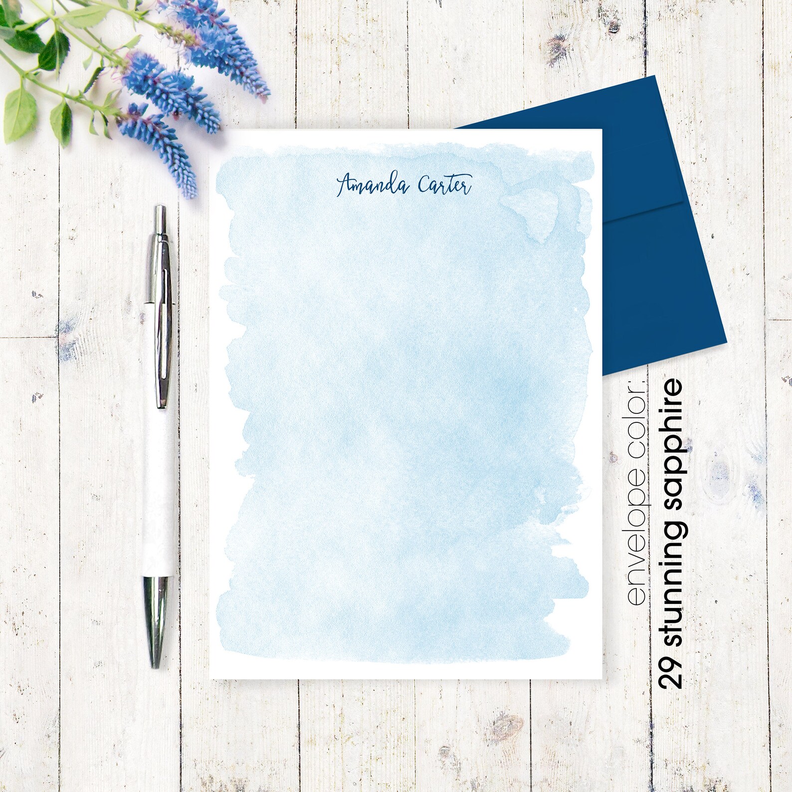 Personalized notePAD BLUE WATERCOLOR WASH stationery | Etsy