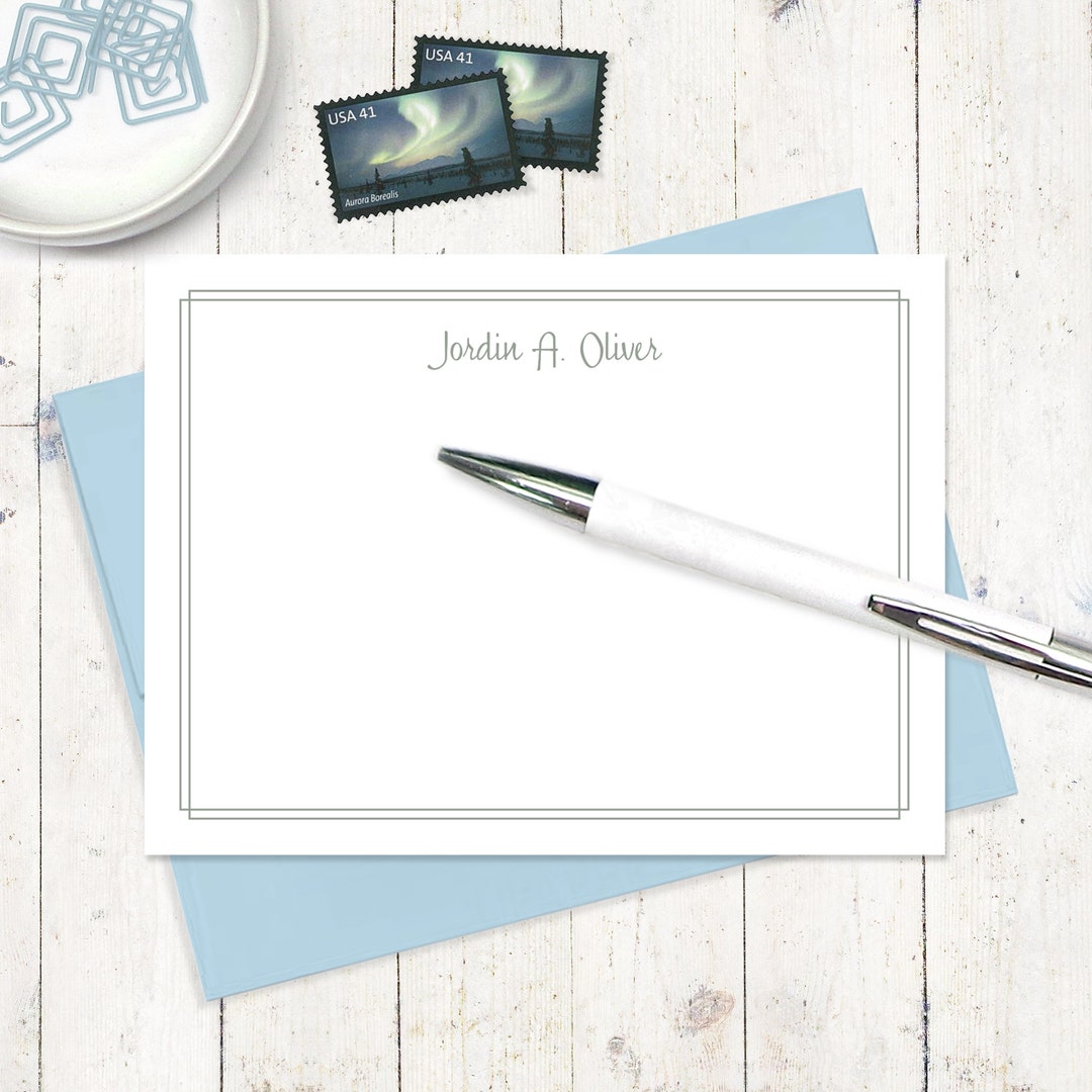 Personalized Note Card Set DOUBLE BORDER SCRIPT - Etsy