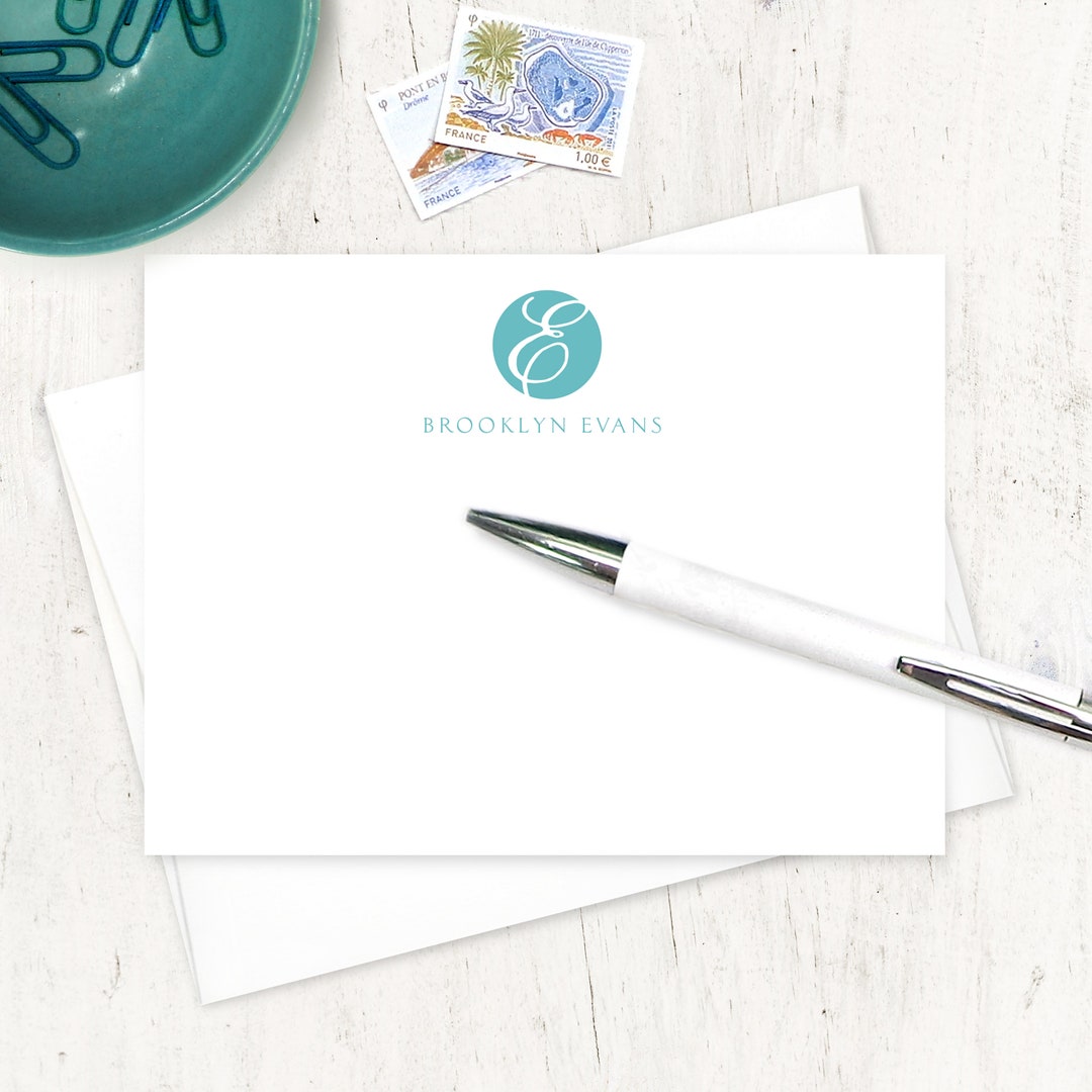 Personalized Note Card Set - ROUND SCRIPT MONOGRAM - Pretty Stationary ...