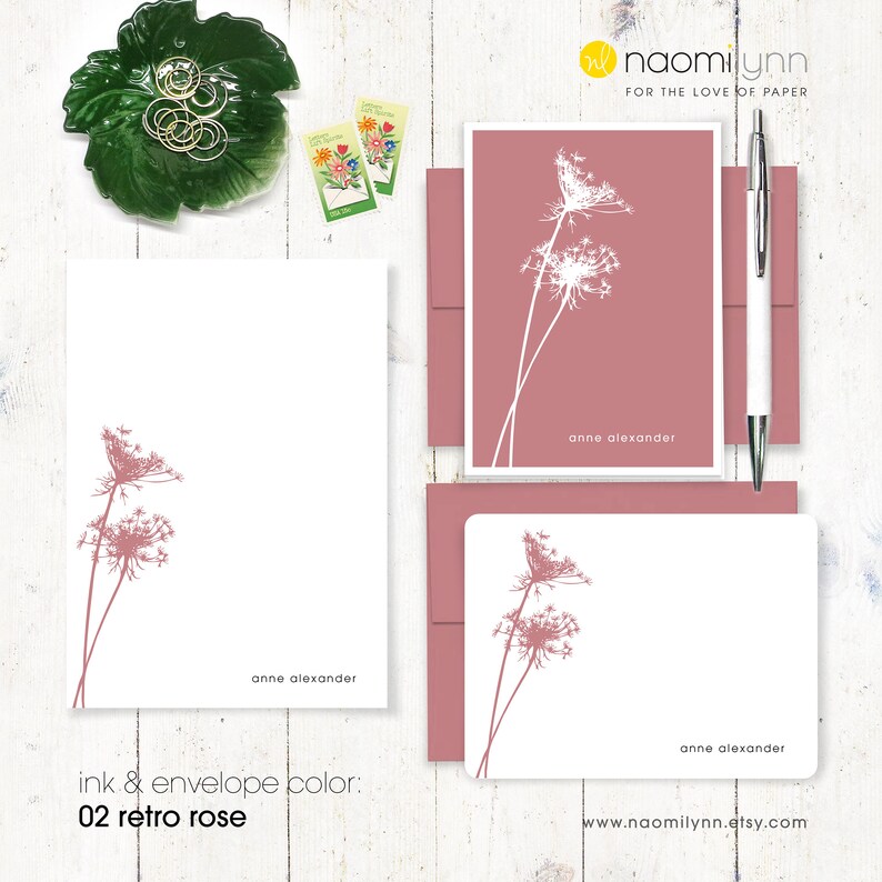 Personalized Stationery Set QUEEN ANNES LACE Notepad and | Etsy