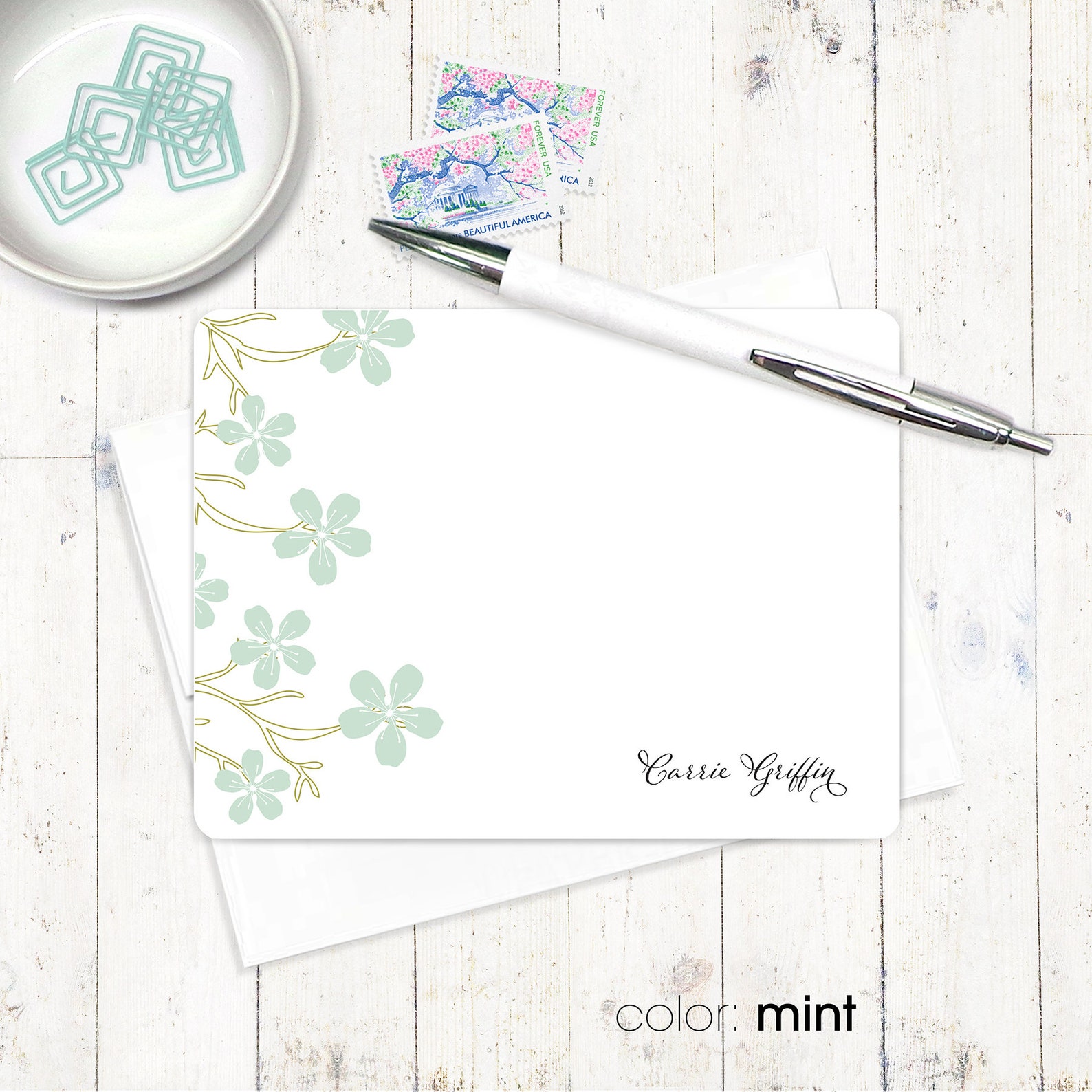 Personalized Note Card Set CHEERY CHERRY BLOSSOMS Custom - Etsy