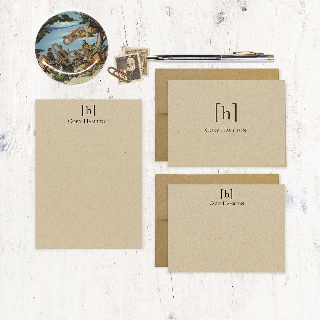 Complete Personalized Stationery Set - SIMPLY CLASSIC MONOGRAM on Kraft ...