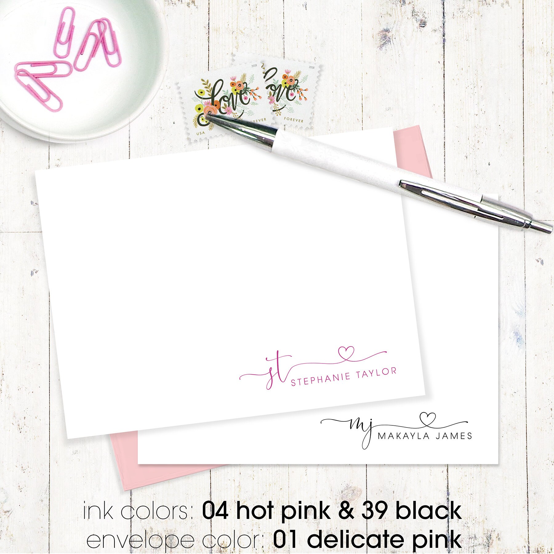 Personalized Note Card Set CHARMING HEART MONOGRAM Set of | Etsy