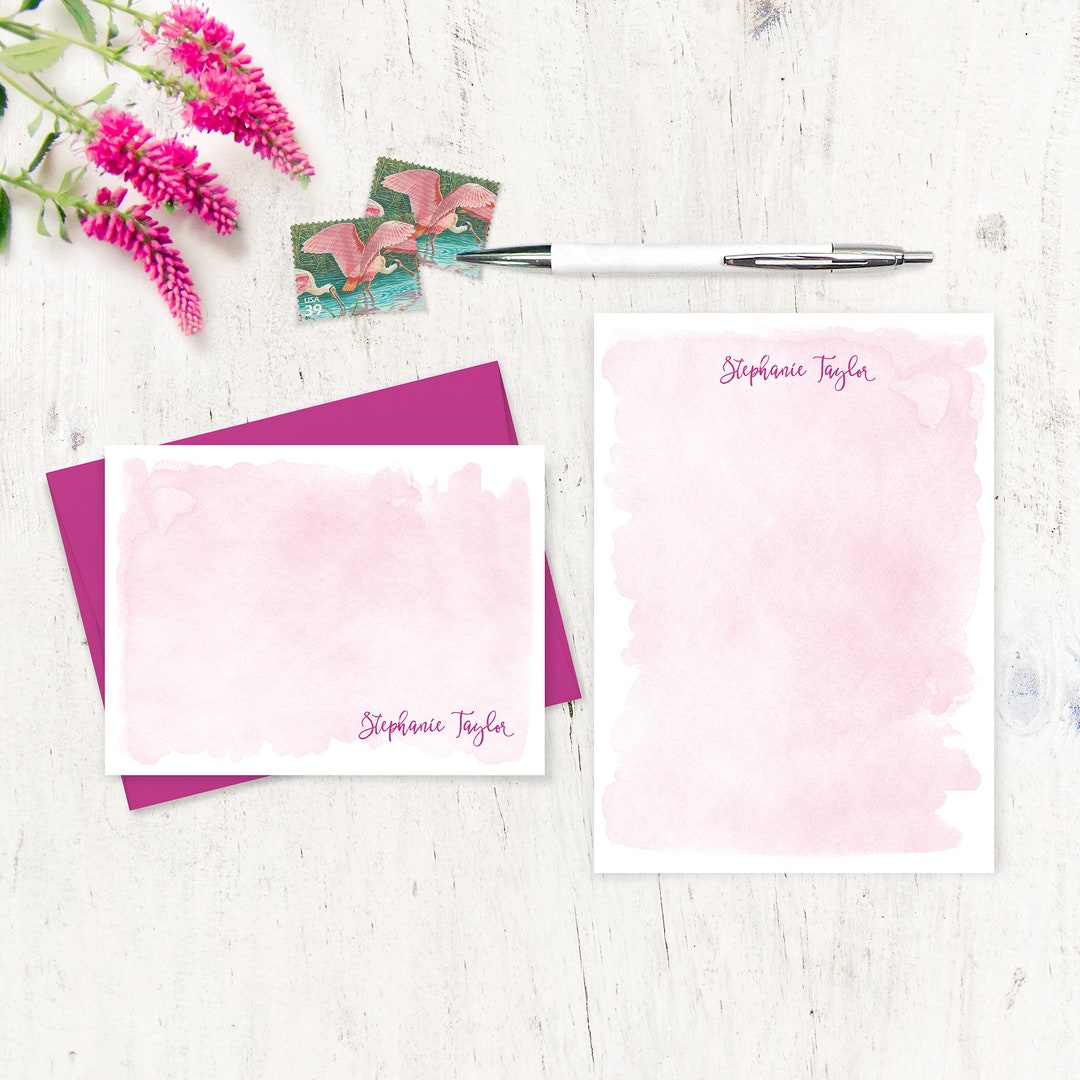 Mini Stationery Bundle - PINK WATERCOLOR WASH - Custom Colorful ...
