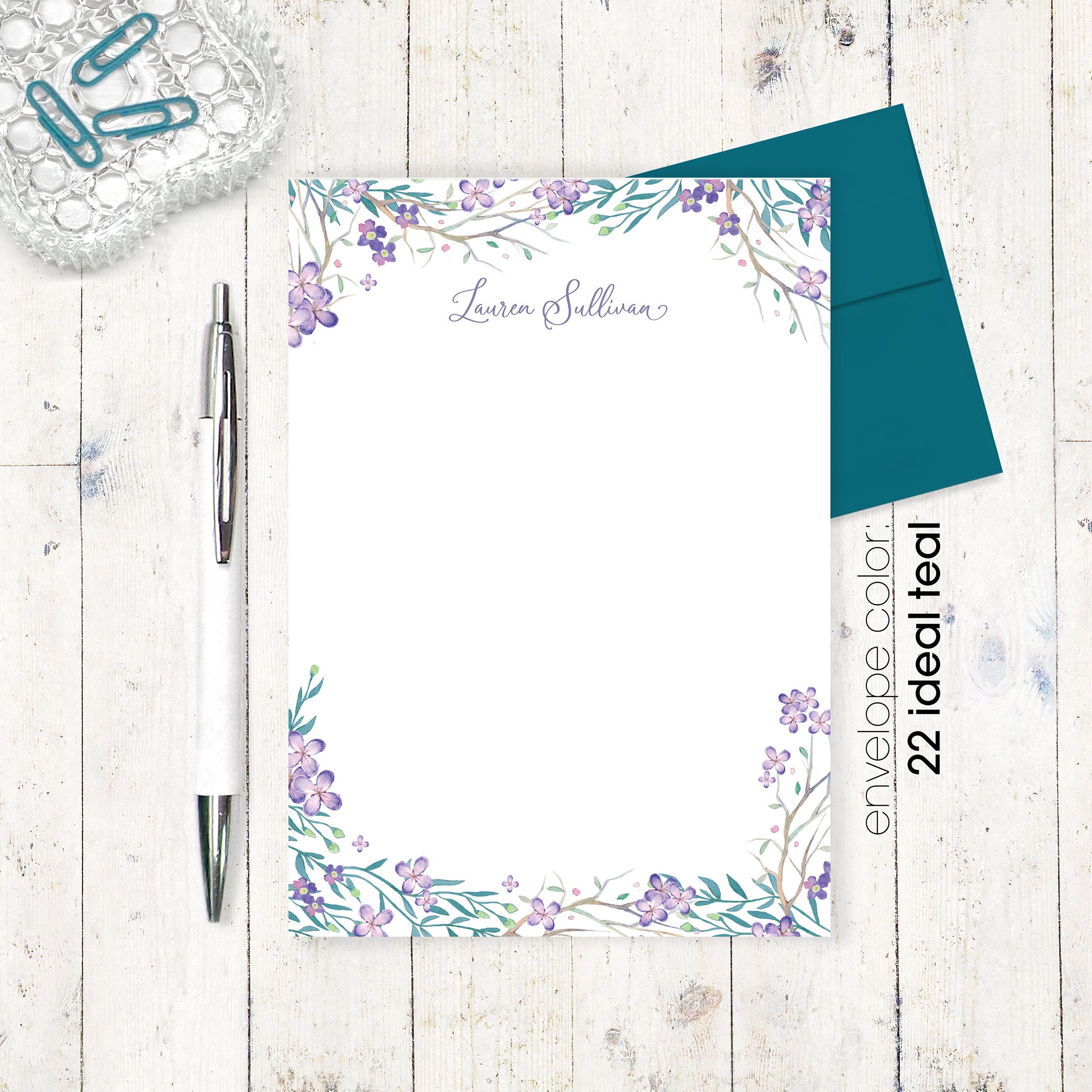 Personalized notePAD PURPLE FLOWER FIELDS watercolor | Etsy