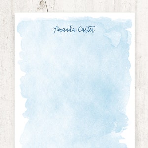 Personalized Notepad - BLUE WATERCOLOR WASH - Custom Stationery ...