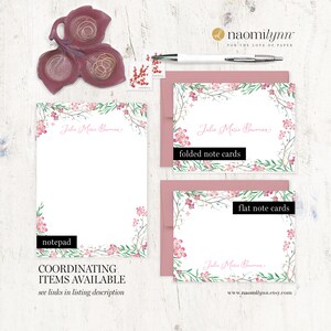 Personalized Notepad - PINK FLOWER FIELDS - Watercolor Stationary ...