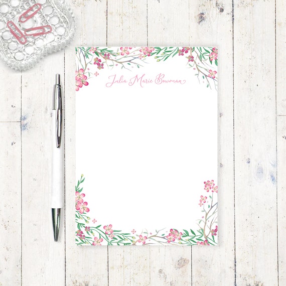 Personalized Notepad PINK FLOWER FIELDS Watercolor | Etsy