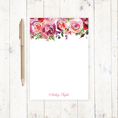 Personalized Notepad . FLORAL BORDER Notepad . Watercolor - Etsy