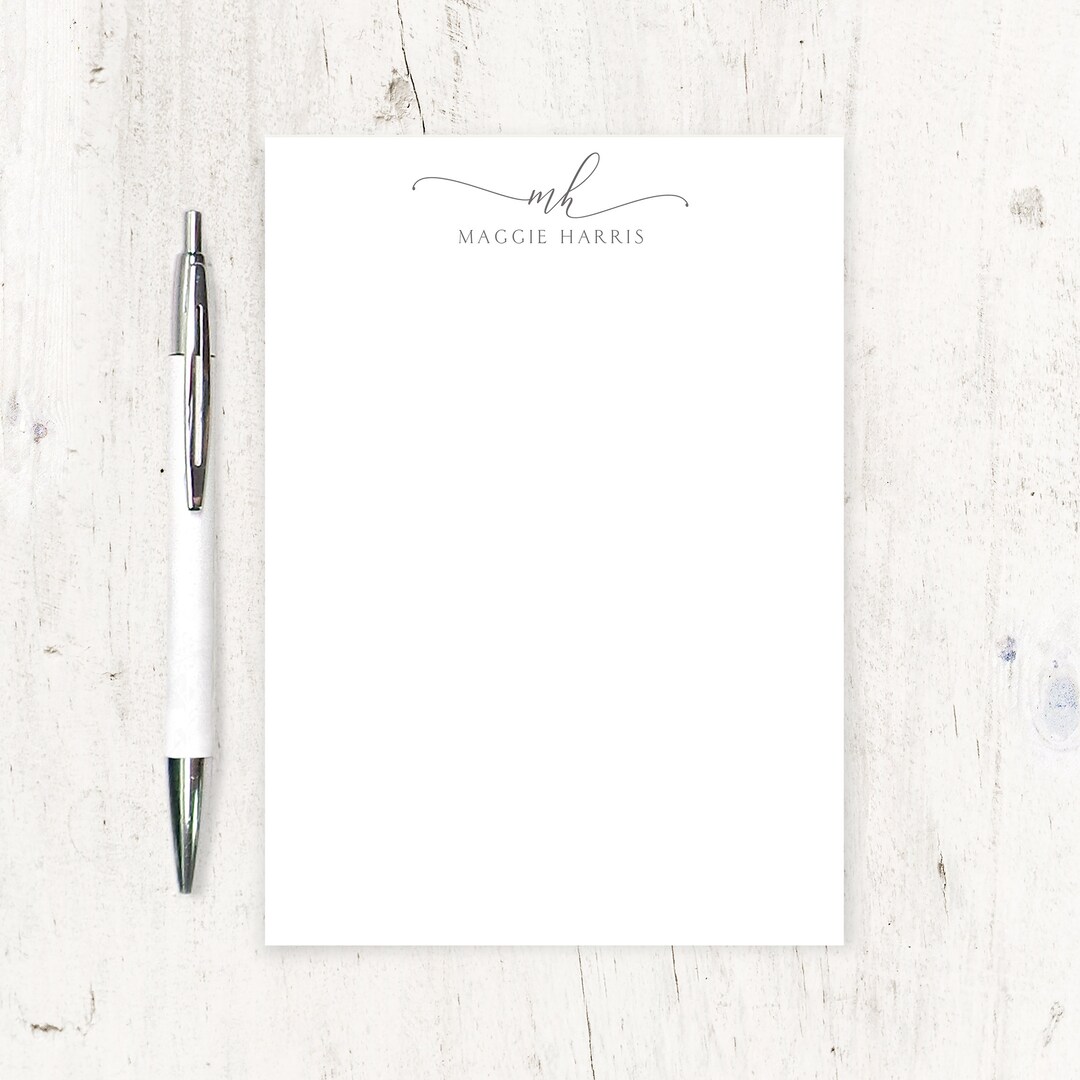 Personalized Notepad - EXQUISITE SCRIPT MONOGRAM - Feminine Stationery ...