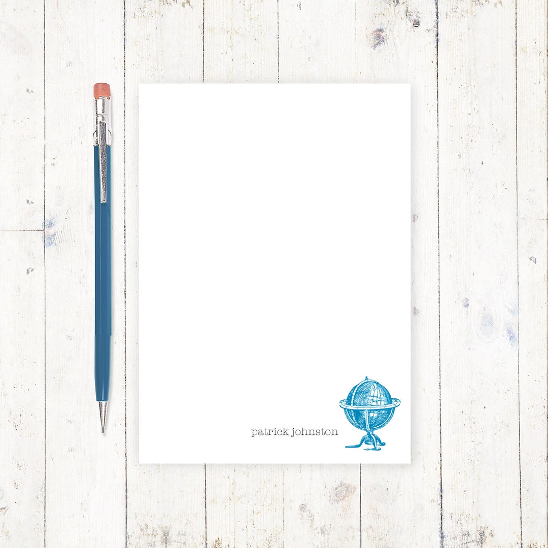 Personalized notePAD VINTAGE GLOBE stationery stationary travel ...