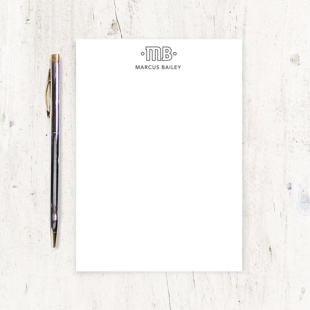 Personalized Notepad HANDSOME MONOGRAM 1 2 or 3-letter Monogrammed Stationery Masculine Custom ...