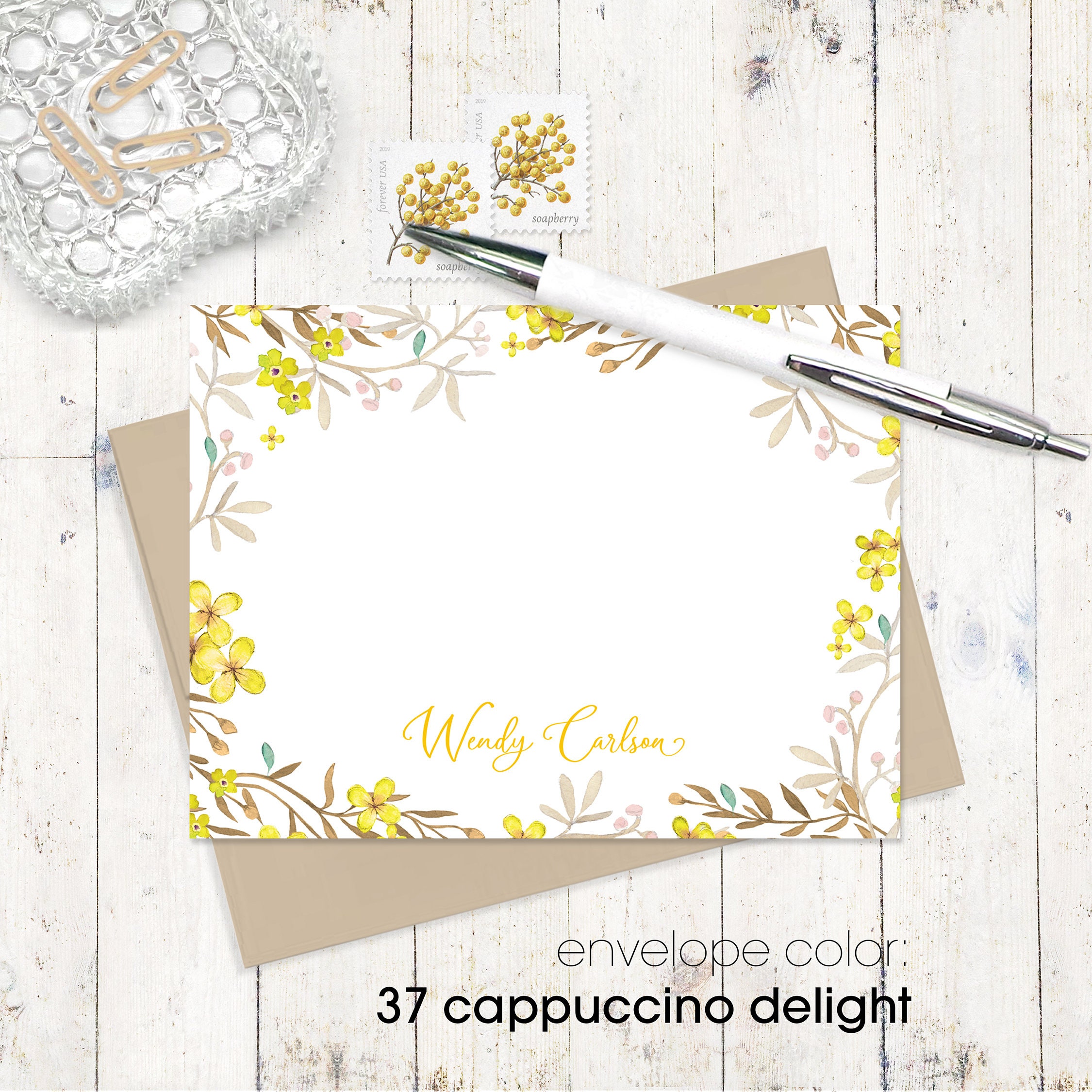 Personalized Note Card Set YELLOW FLOWER FIELDS Pretty | Etsy