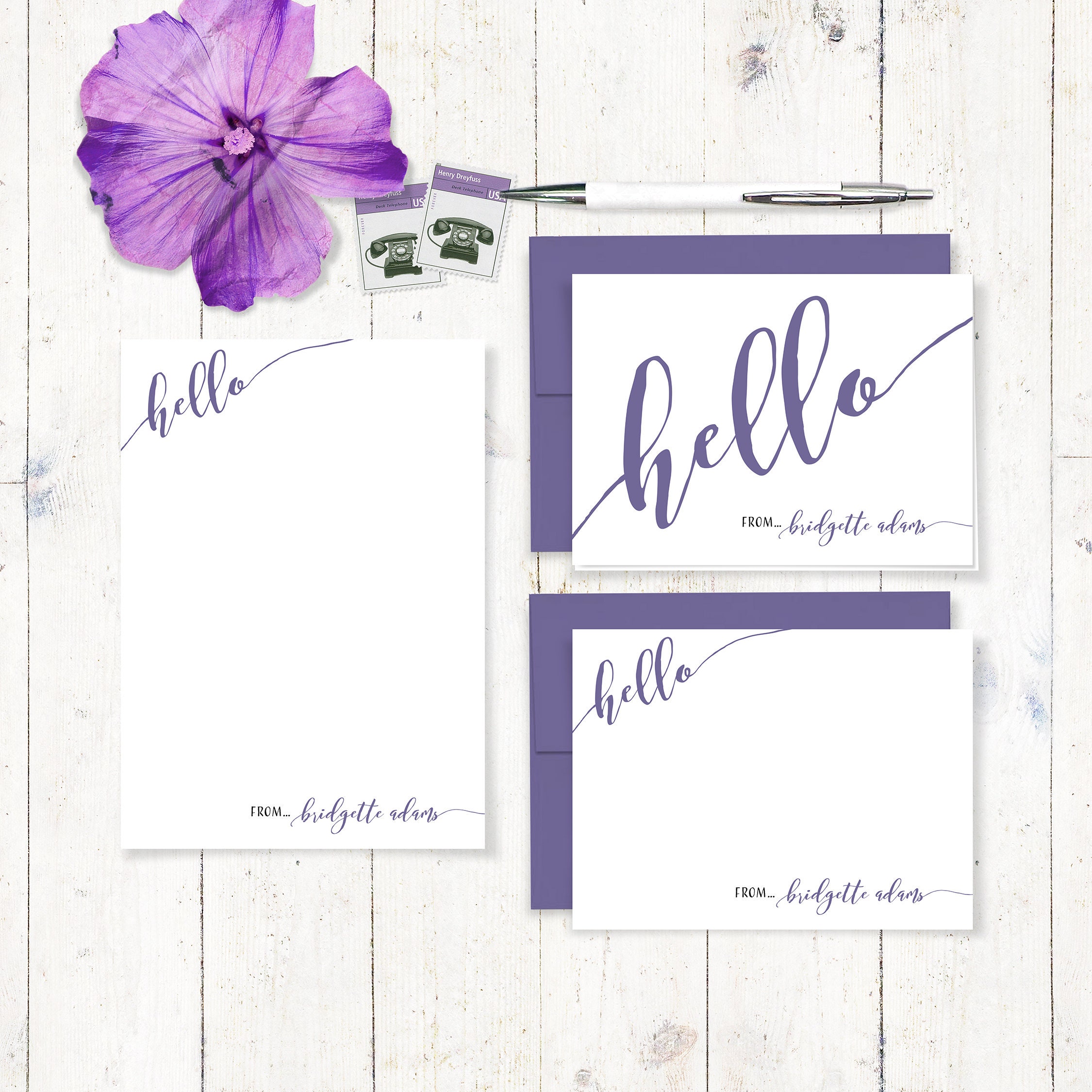 Complete personalized stationery set CALLIGRAPHY HELLO | Etsy