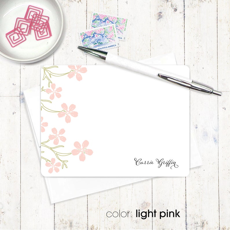 Personalized Note Card Set CHEERY CHERRY BLOSSOMS Custom - Etsy