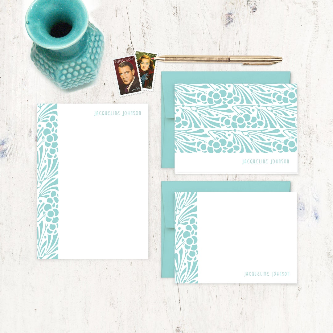 Complete Personalized Stationery Set - ART NOUVEAU FLORAL - Feminine ...