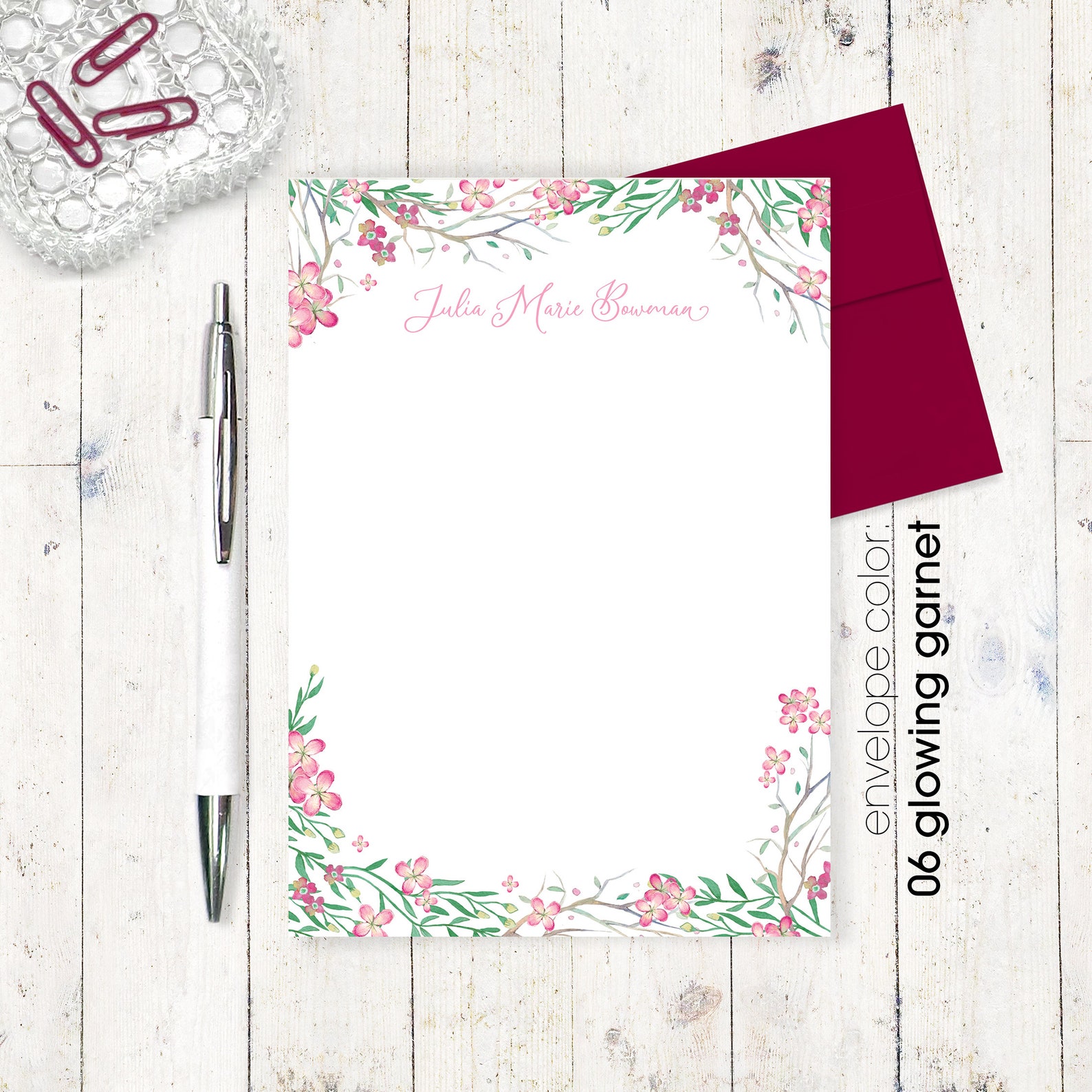 Personalized Notepad PINK FLOWER FIELDS Watercolor | Etsy