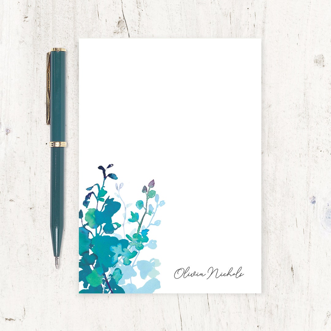 Personalized Notepad - TEAL WATERCOLOR ORCHID - Modern Floral ...