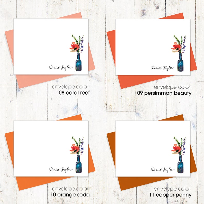 Personalized Note Card Set Watercolor Flowers in BLUE WINE - Etsy