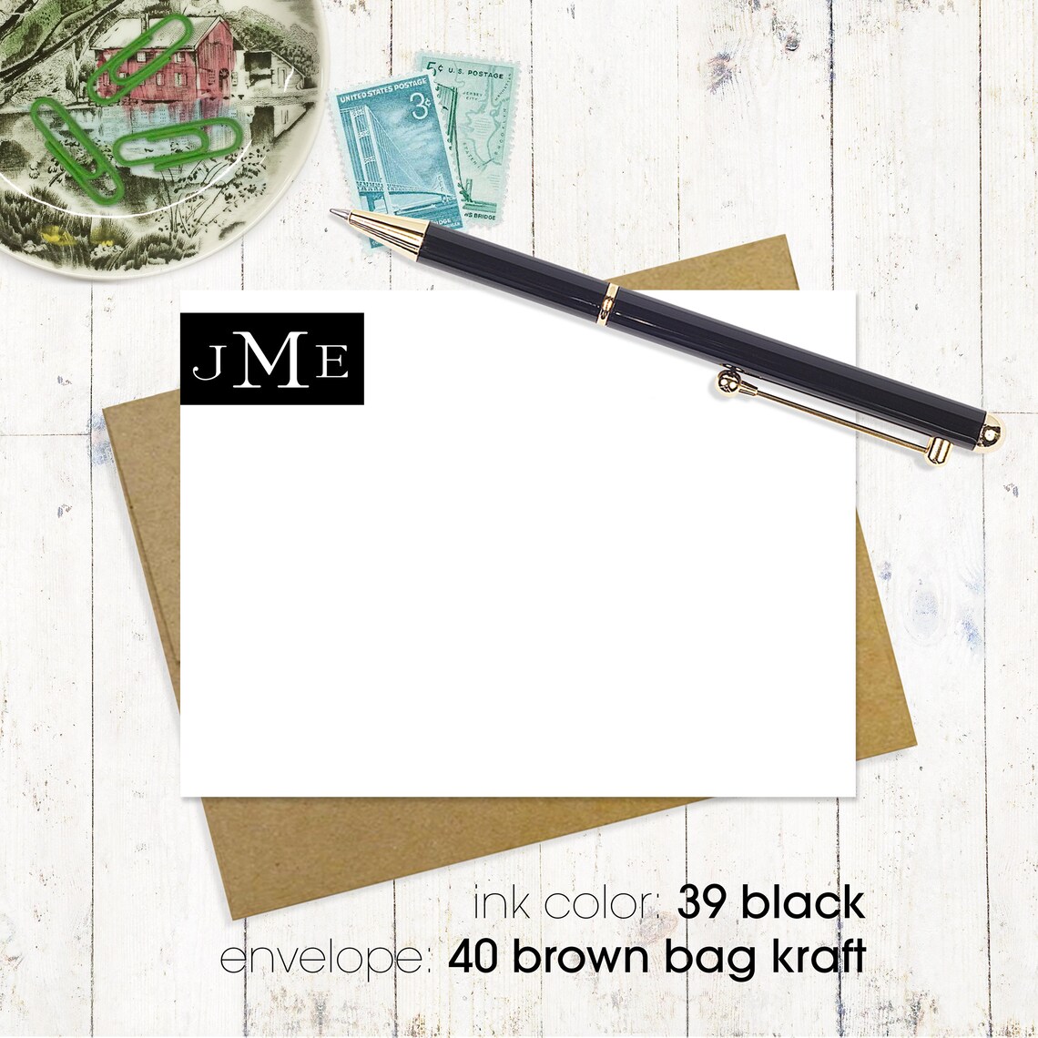 Personalized Note Card Set STATELY MONOGRAM Set of 12 Flat | Etsy