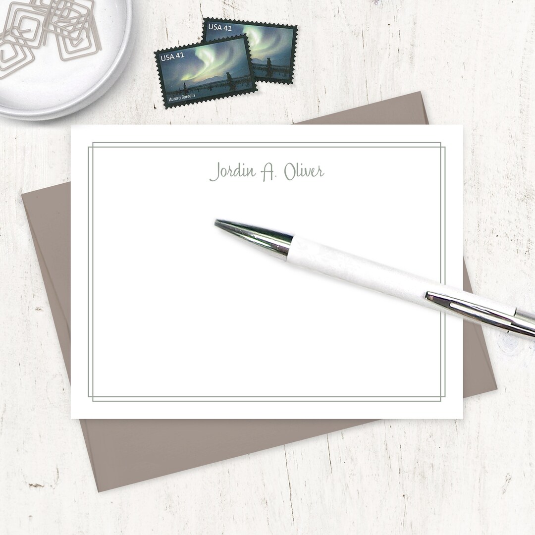 Personalized Note Card Set - DOUBLE BORDER SCRIPT - Women's Stationery ...