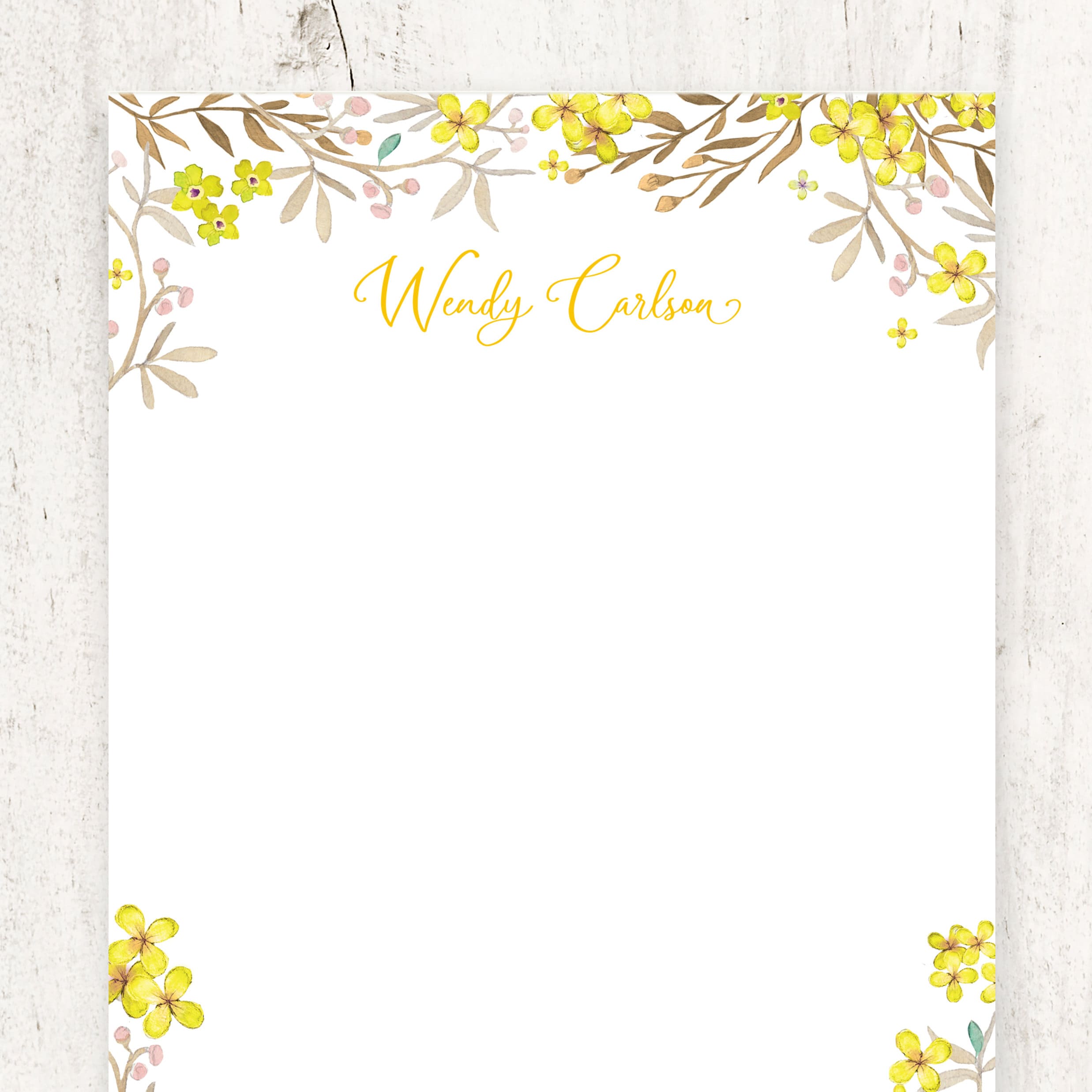 Personalized Notepad - YELLOW FLOWER FIELDS - Garden Stationery ...