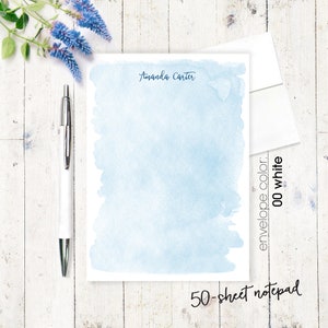 Personalized Notepad BLUE WATERCOLOR WASH Custom - Etsy