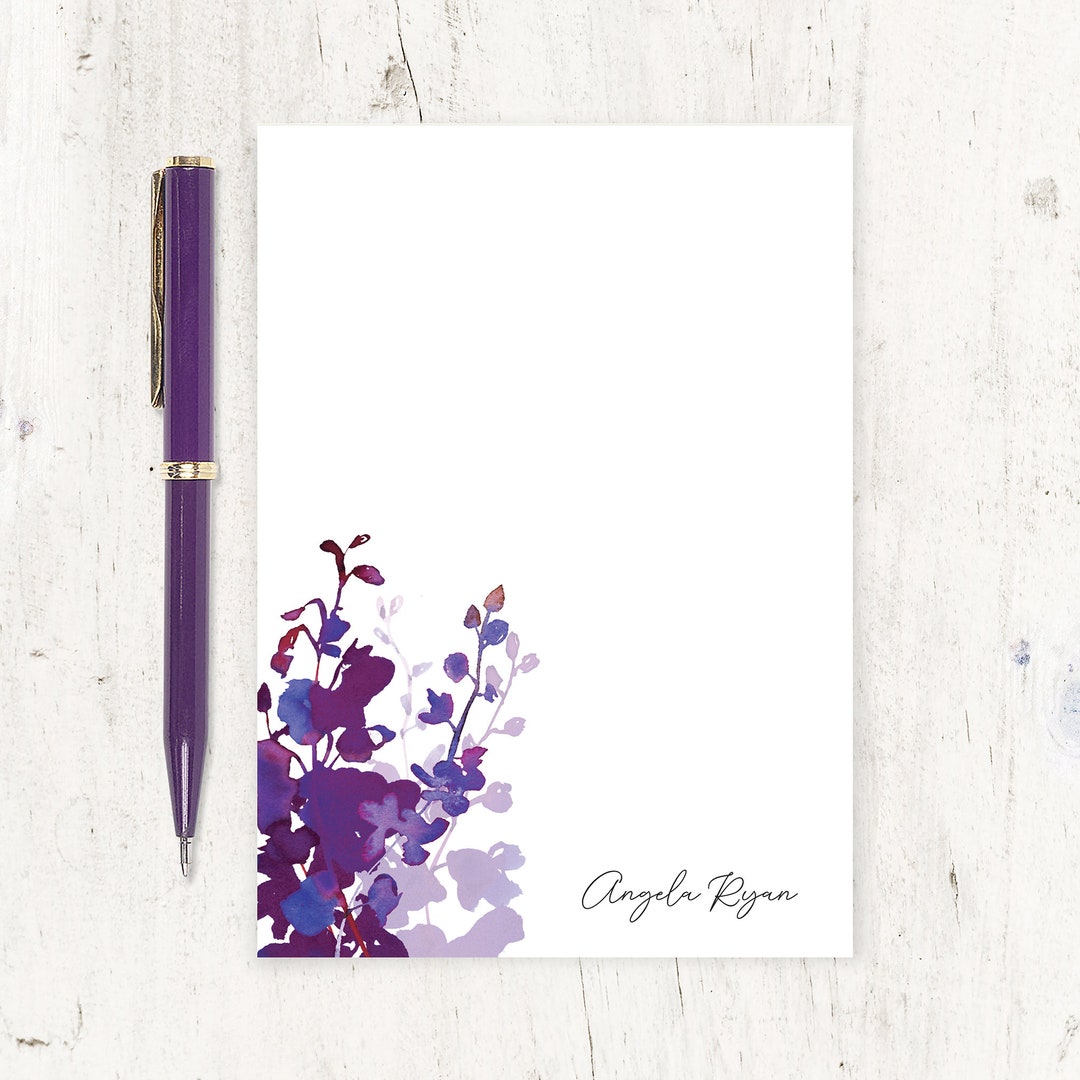 Personalized Notepad - PURPLE WATERCOLOR ORCHID - Pretty Floral ...