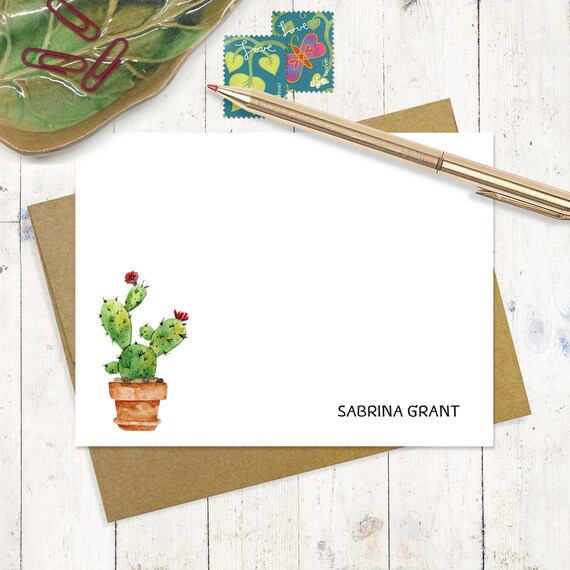 Personalized Note Card Set Watercolor CACTUS Houseplant in - Etsy