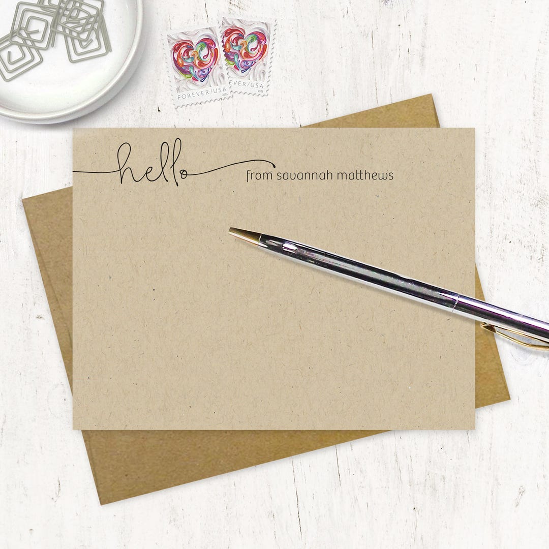 Personalized Note Card Set - HANDWRITING HELLO on KRAFT - Modern ...