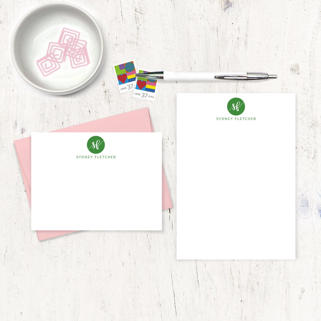 Mini Stationery Bundle - PREPPY 2-LETTER MONOGRAM - Pretty Cards Modern ...