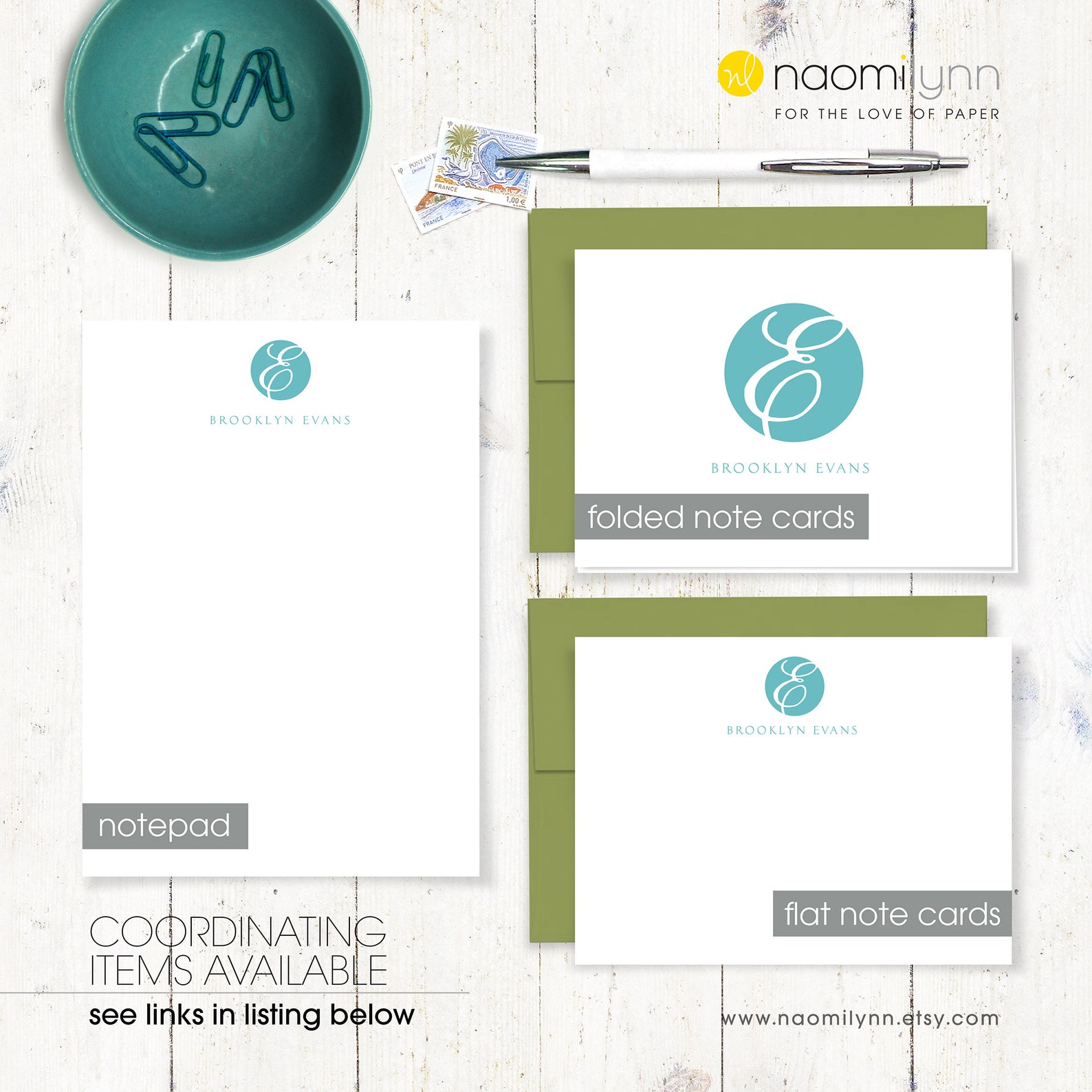 Personalized notePAD ROUND SCRIPT MONOGRAM stationery | Etsy