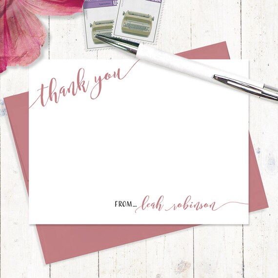 Personalized note card set CALLIGRAPHY THANK YOU set of 12 | Etsy