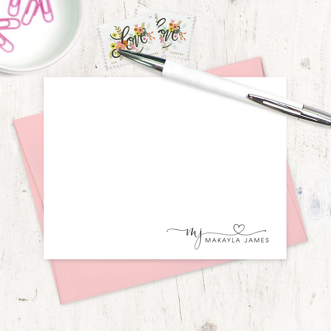 Personalized Note Card Set - CHARMING HEART MONOGRAM - Women's ...