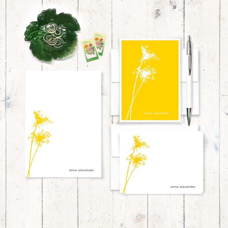 Personalized Stationery Set QUEEN ANNES LACE Notepad and | Etsy