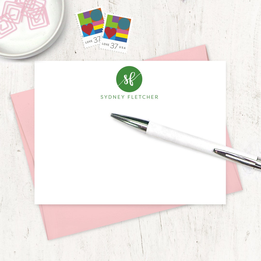 Personalized Note Card Set - PREPPY 2-LETTER MONOGRAM - Girl Stationery ...