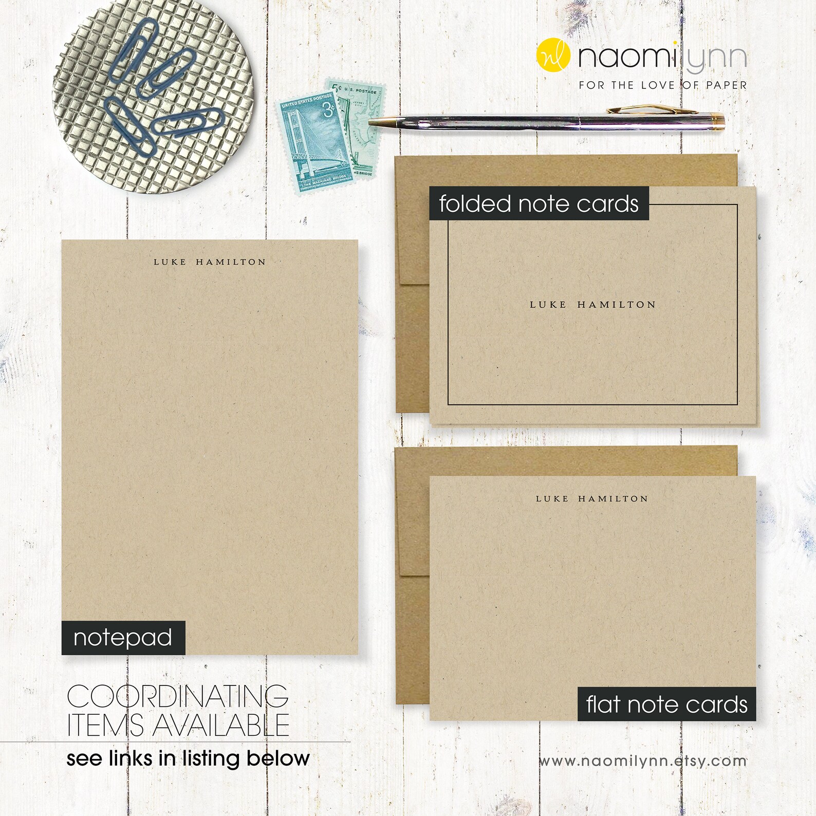 Personalized Note Card Set PERFECTLY SIMPLE on KRAFT - Etsy