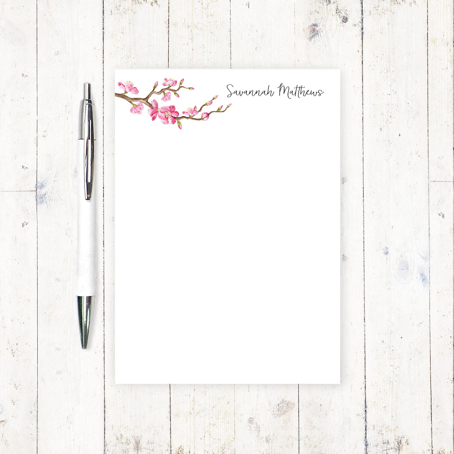 Personalized Notepad CHERRY BLOSSOM WATERCOLOR Flower Branch - Etsy