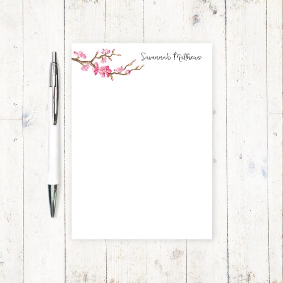 Personalized Notepad CHERRY BLOSSOM WATERCOLOR Flower Branch | Etsy