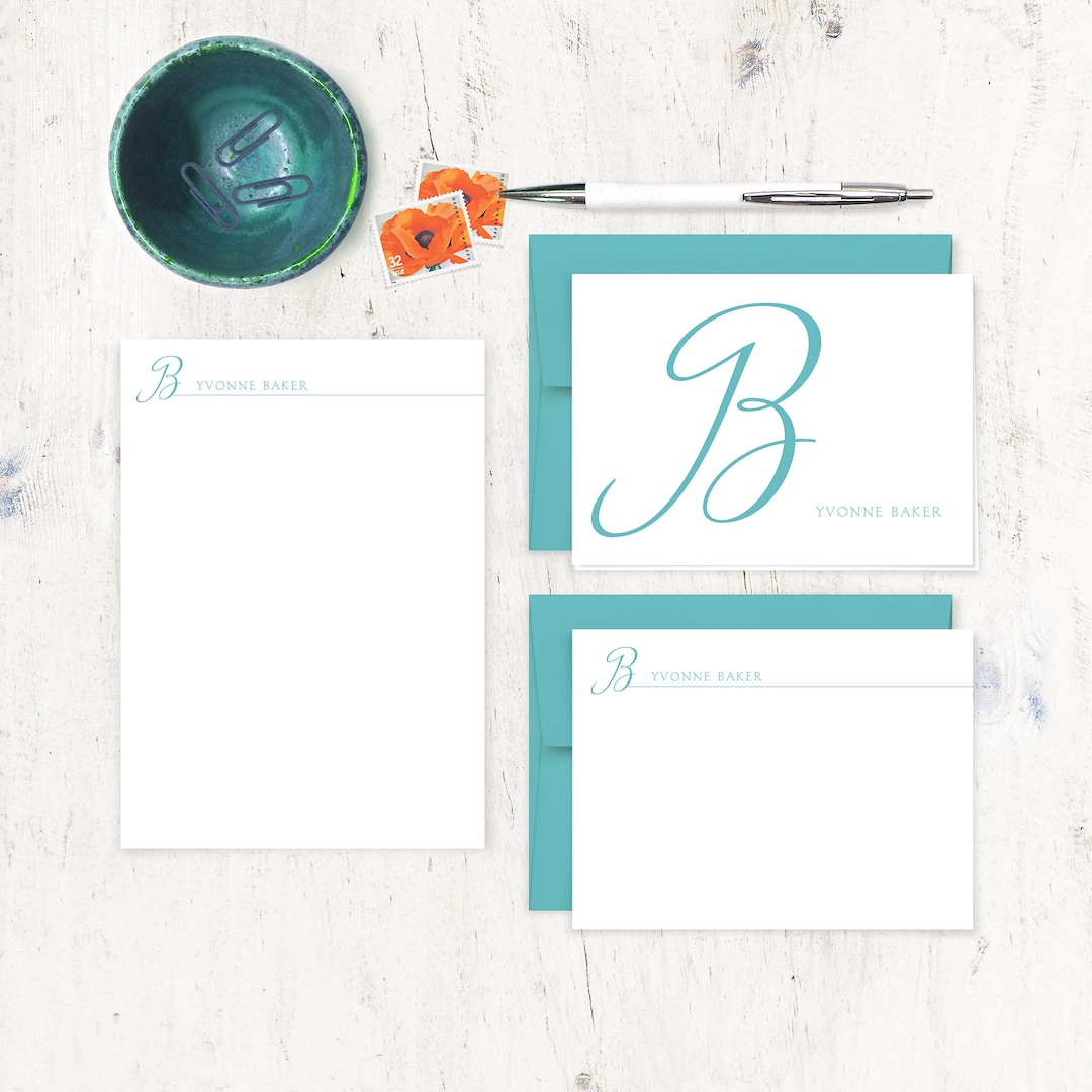 Complete Personalized Stationery Set - CURSIVE INITIAL MONOGRAM ...