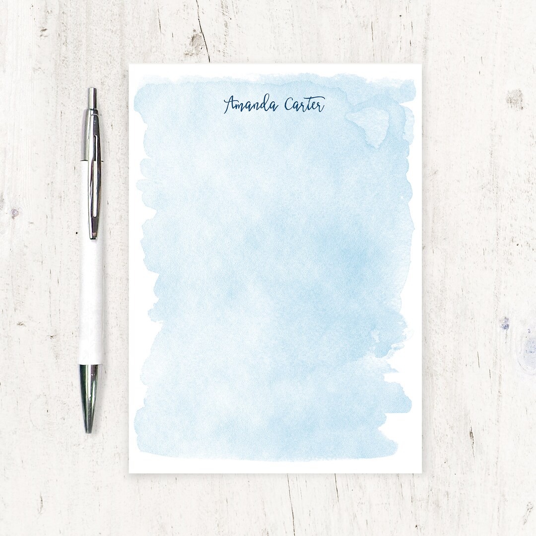 Personalized Notepad - BLUE WATERCOLOR WASH - Custom Stationery ...